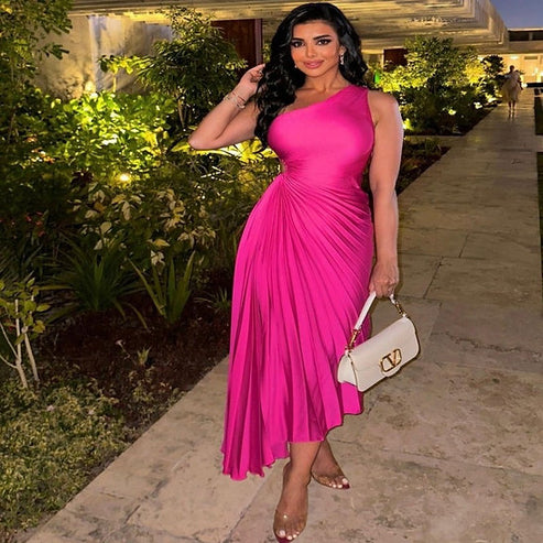 Elle Pleated Diagonal Dress – TrenBee