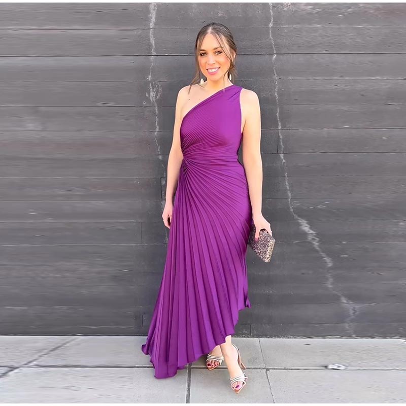 Elle Pleated Diagonal Dress – TrenBee
